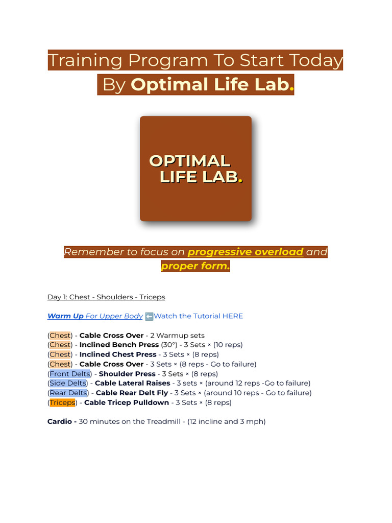 Training Program To Start Today - by Optimal Life Lab. | PDF