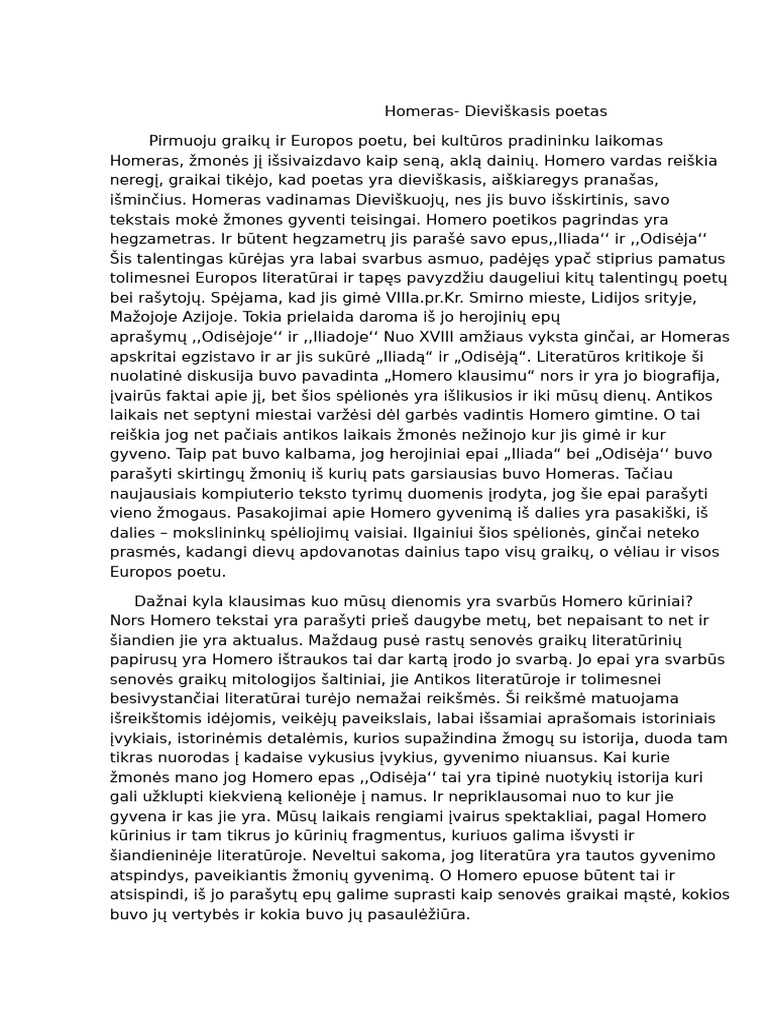 Homeras - Dieviškasis Poetas | PDF