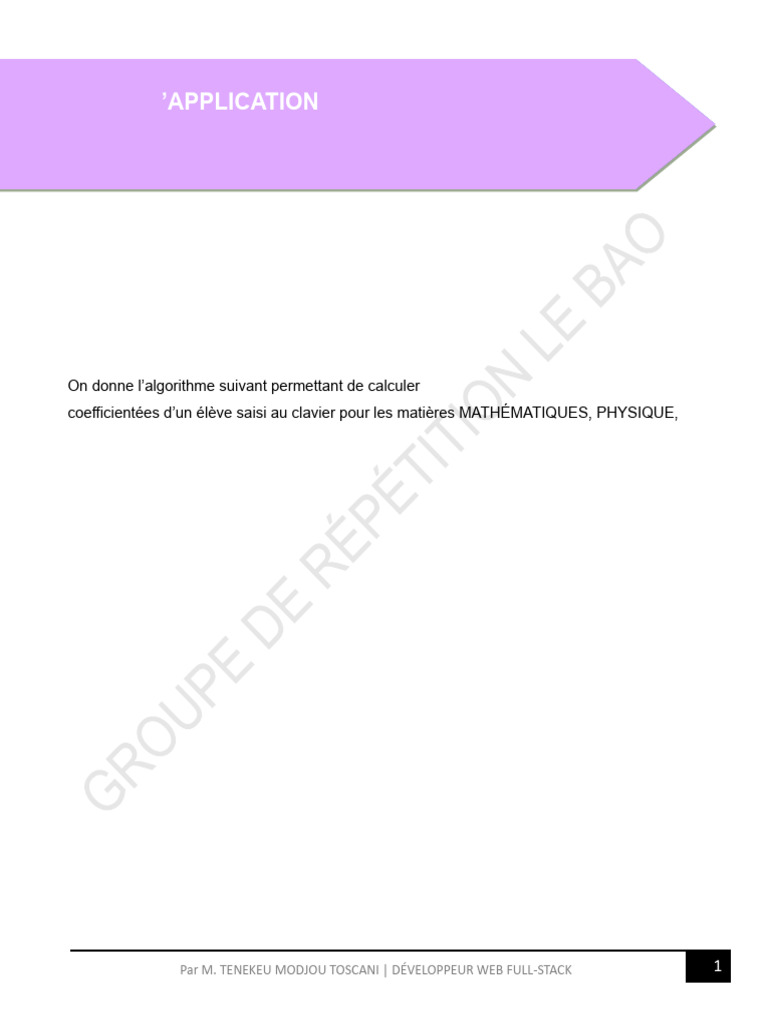 Exercice Application Tle C D #1 | PDF