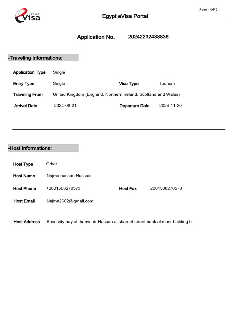 Egypt EVisa Application Form | PDF