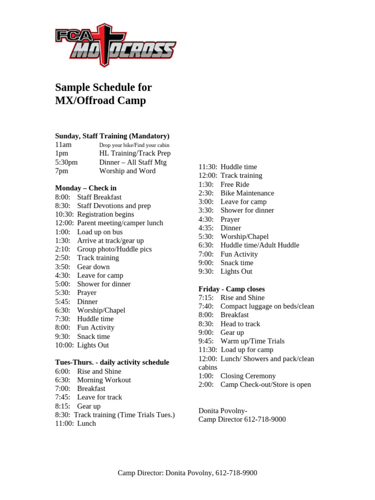 Sample Camp Schedule | PDF