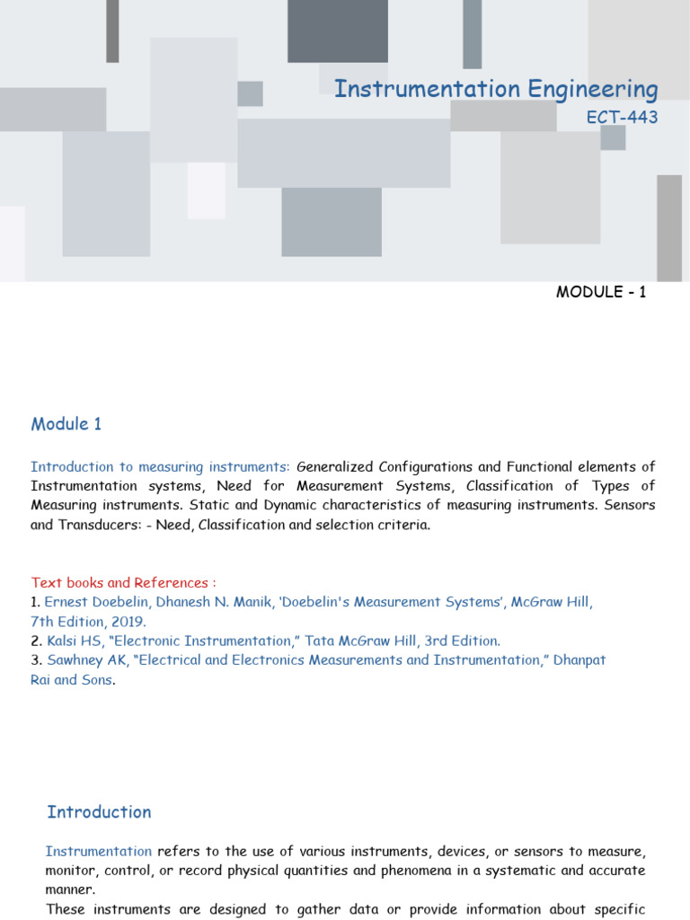 ECT443 Instrumentation Engg Mod-1 | PDF