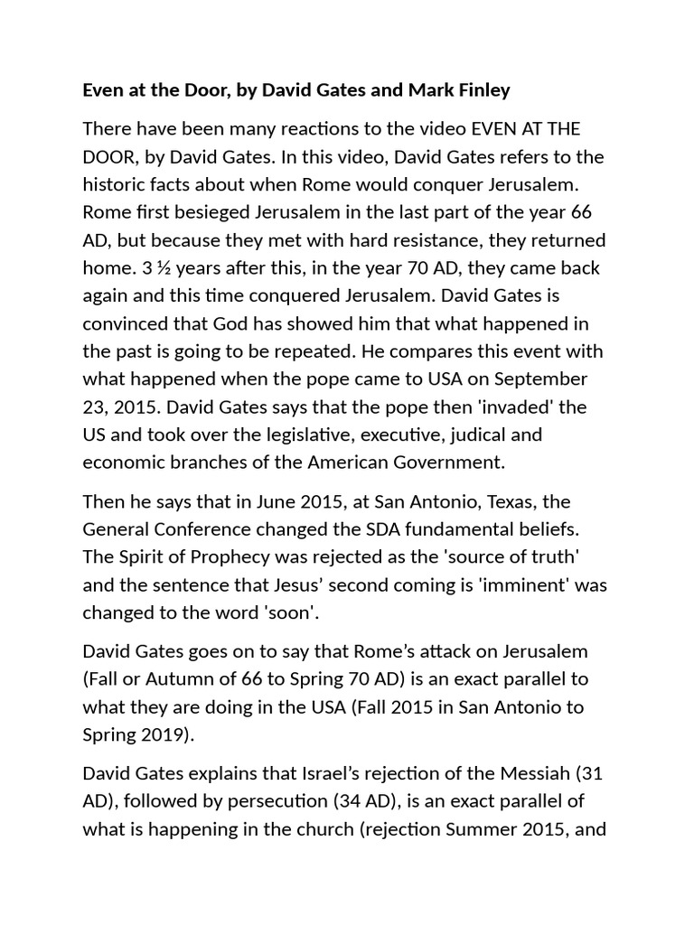 Even at The Door by David Gates and Mark Finley - An Evaluation | PDF