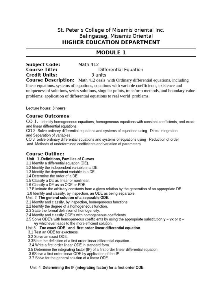 Module 1 Math 115 SRCB de | PDF