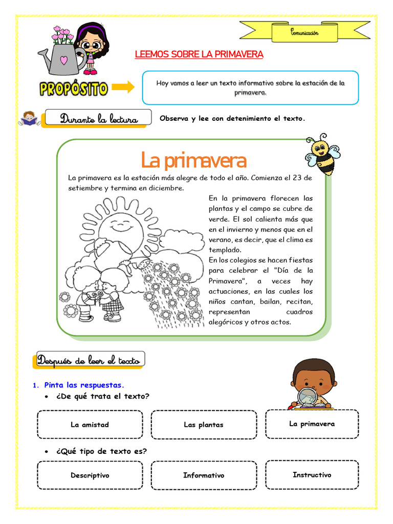 E9 Ficha D1 Com Leemos Sobre La Primavera | PDF