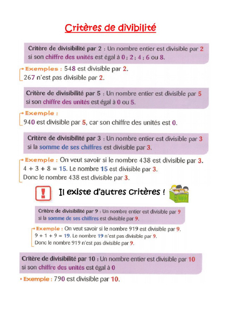 Critères De Divisibilité Pdf