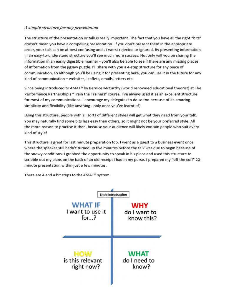 Taming Your Public Speaking Monkeys 4MAT | PDF