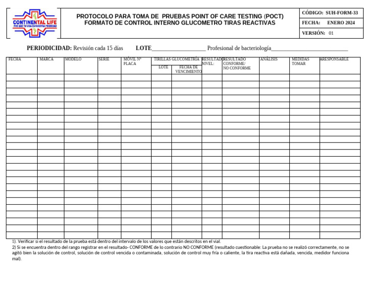 Formato para Control de Calidad-Glucometrías | PDF