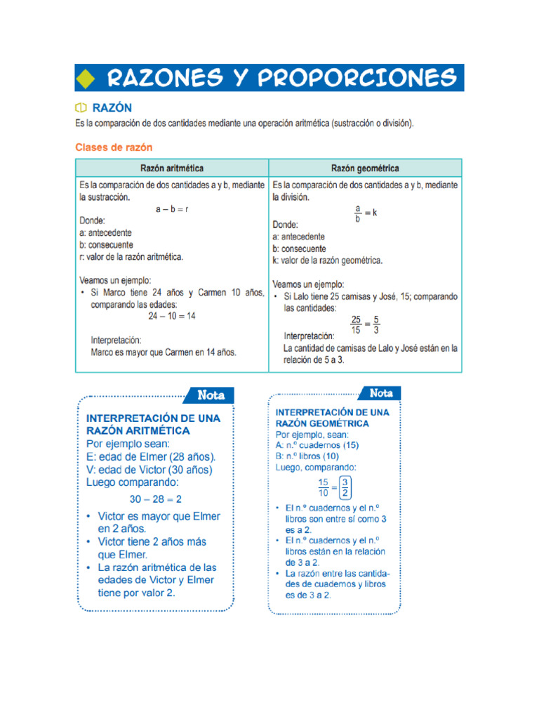 Razones y Proporciones Teoría | PDF