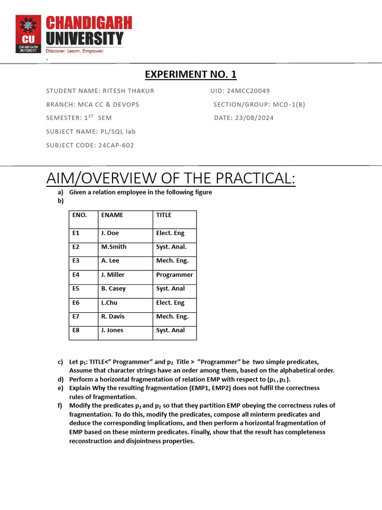 Aim/Overview of The Practical:: Experiment No. 1 | PDF