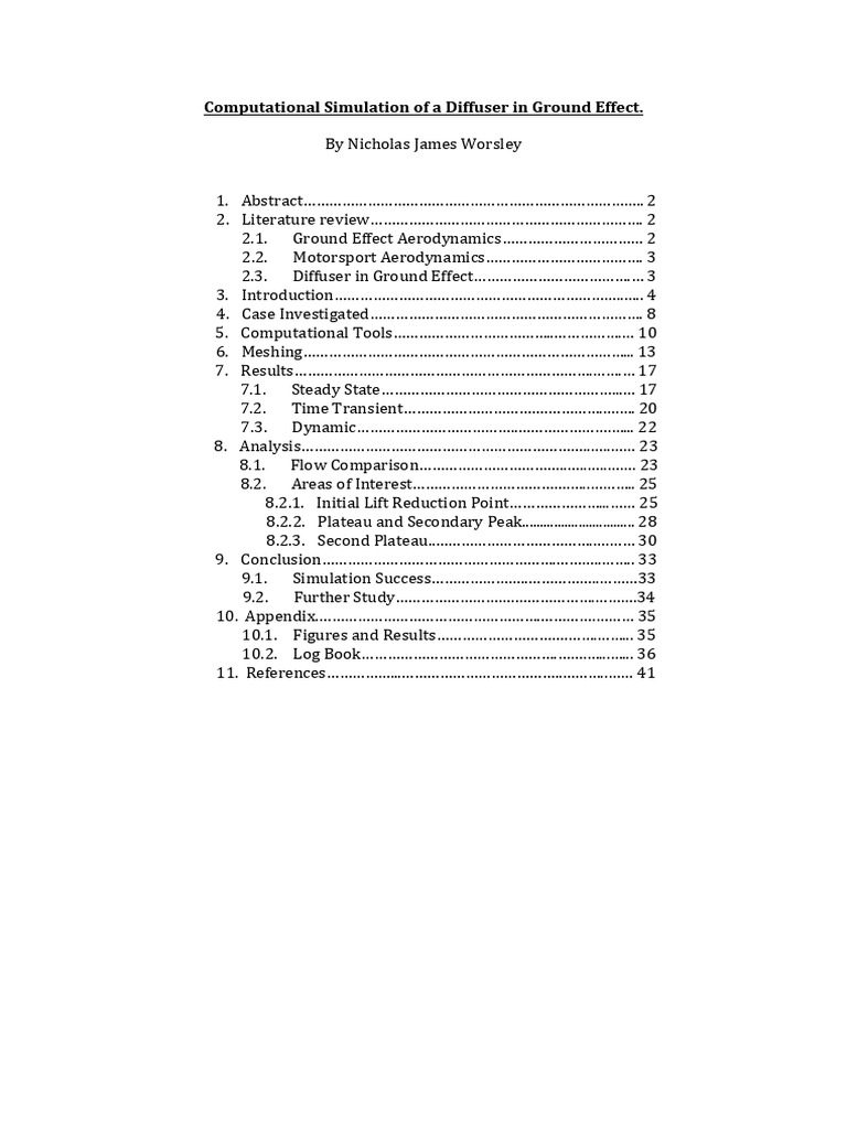 Computational Simulation of A Diffuser in Ground Effect. | PDF