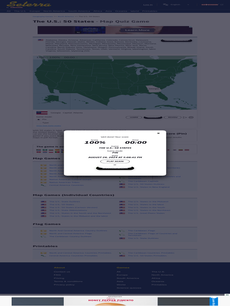 The U.S. 50 States - Map Quiz Game - Seterra | PDF