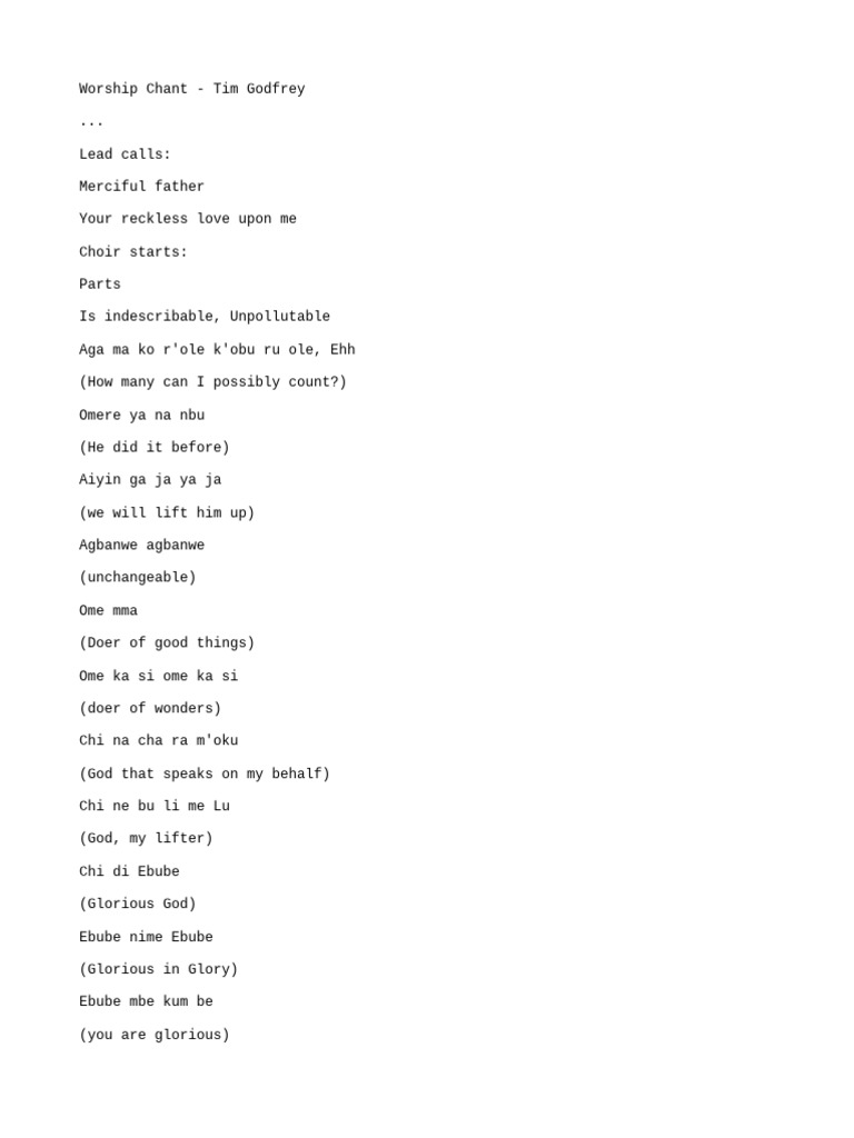 Worship Chant Lyrics | PDF