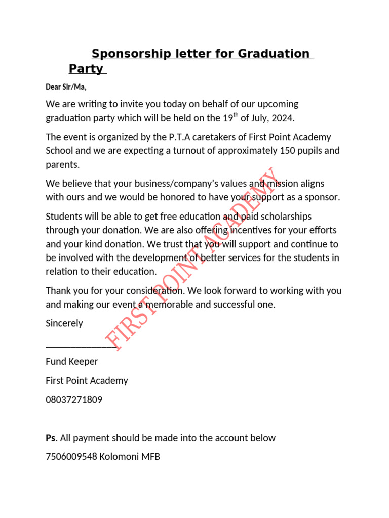 Sponsorship Letter For Graduation Party | PDF