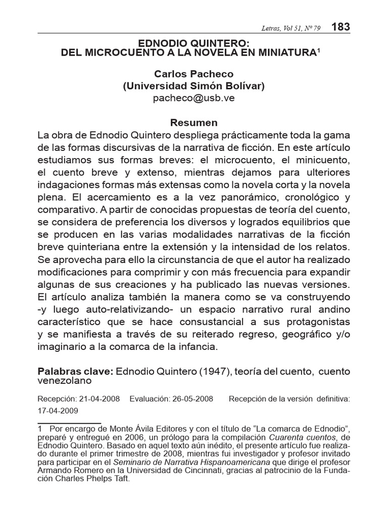 Ednodio Quintero - Del Microcuento A La Novela Miniatura | PDF