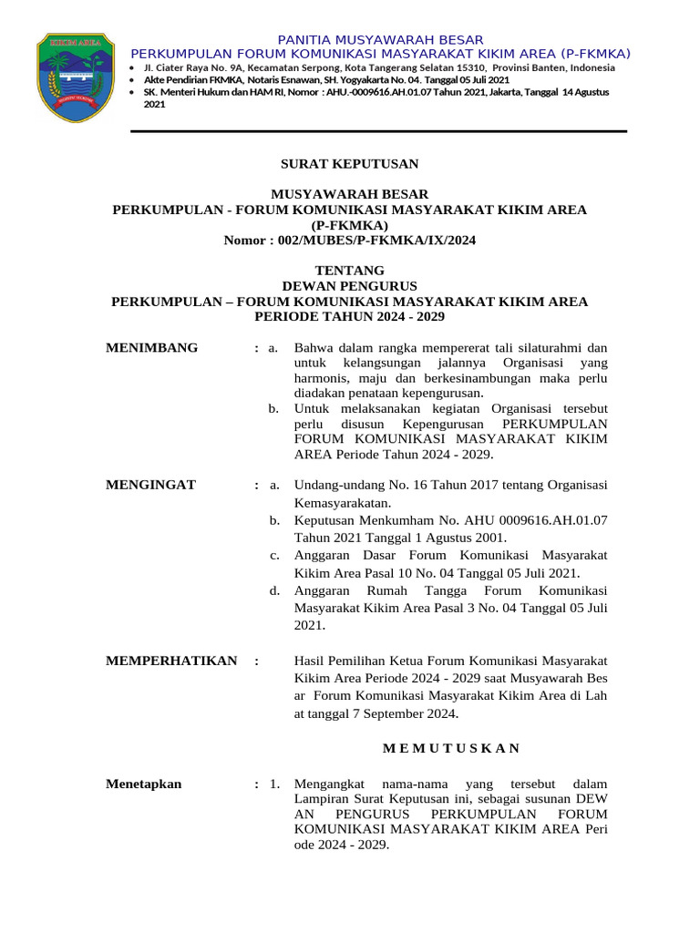 002 - Skep Pengurus Terpilih | PDF