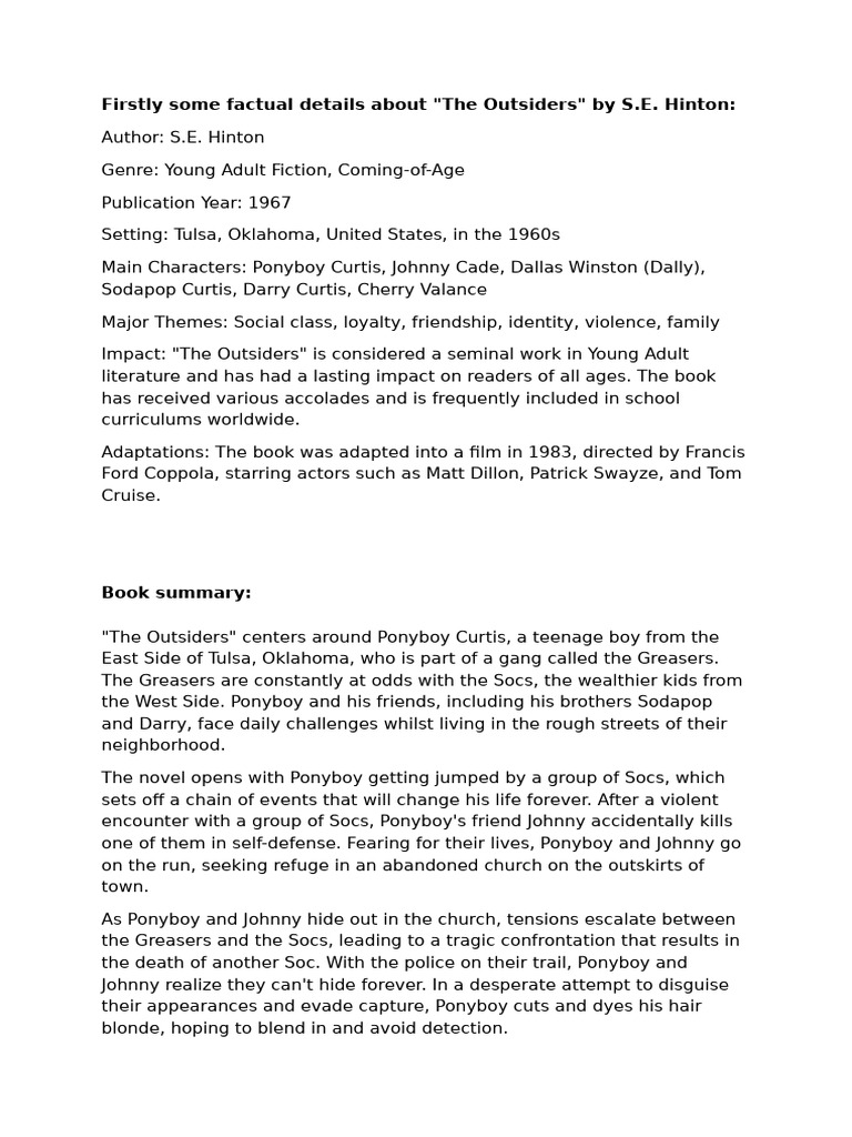 Boekverslag The Outsiders | PDF