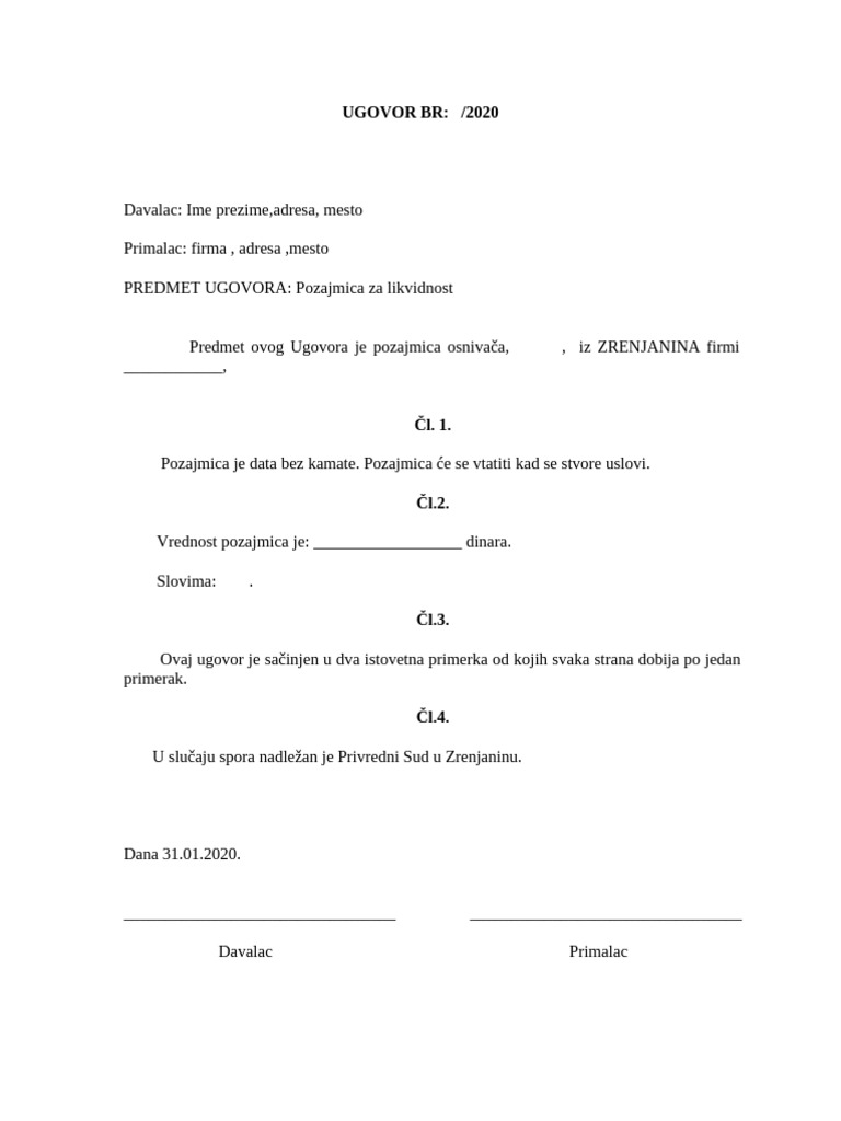 Ugovor o Pozajmici | PDF