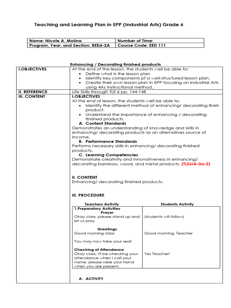 Enhancing Finished Products in Industrial Arts | PDF | Wood | Lesson Plan
