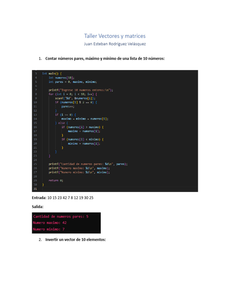 Taller Vectores y Matrices | PDF