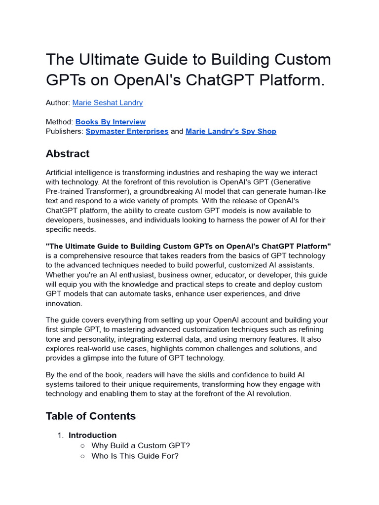 The Ultimate Guide To Building Custom GPTs On OpenAI's ChatGPT Platform | PDF | Artificial ...
