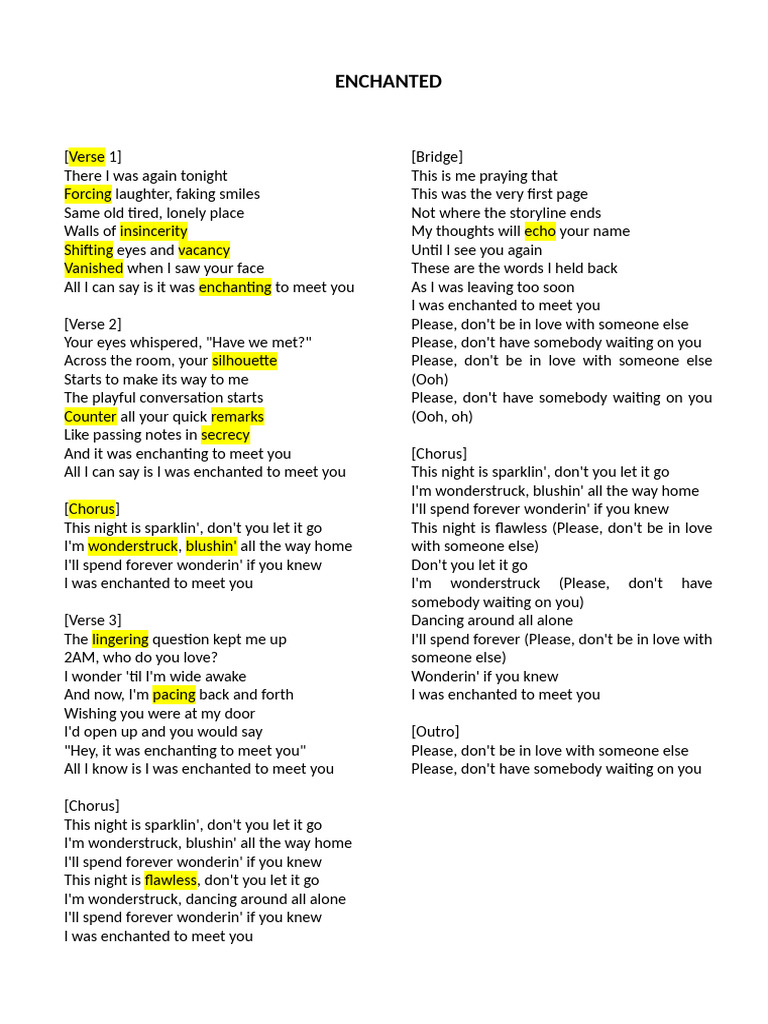 Enchanted Lyrics | PDF