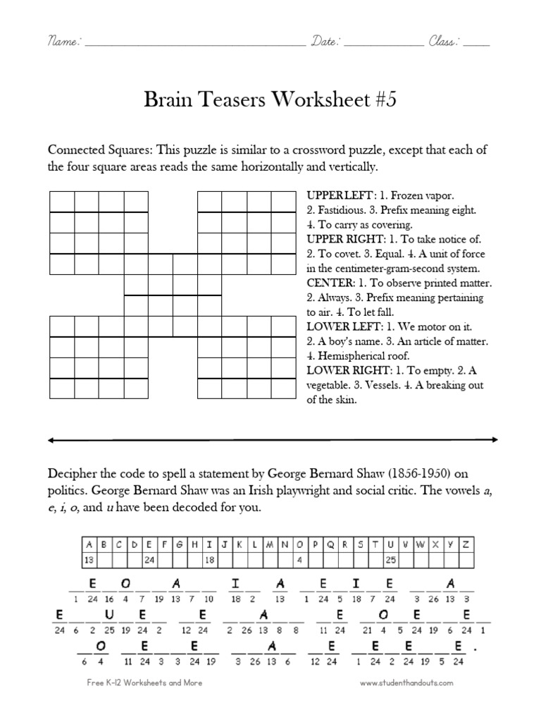 Brain Teasers Worksheet 5 | PDF