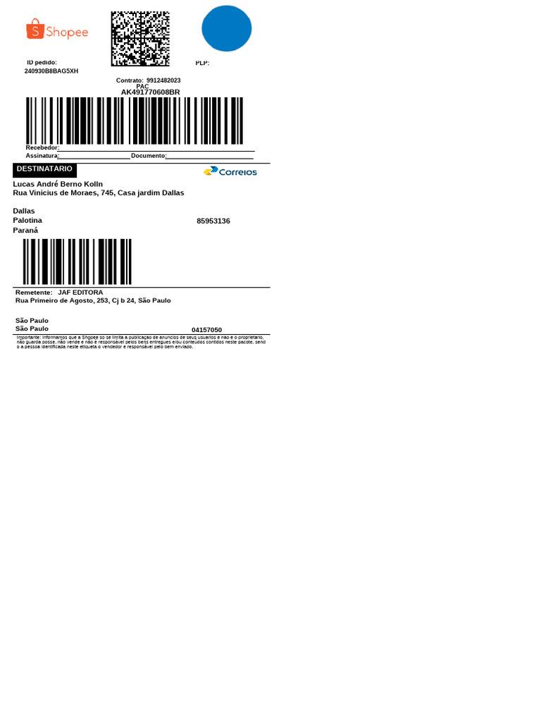 Etiquetas Shopee 17277085010513 | PDF