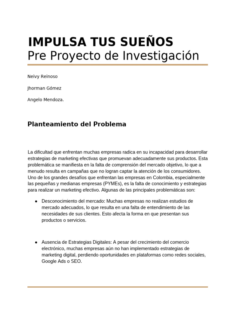 Pre-Proyecto Impulsa Tus SUeños | PDF