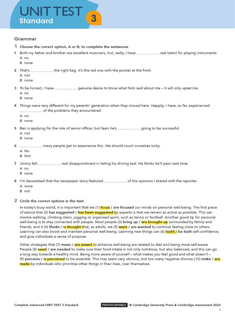 Unit Test 3 Standard | PDF