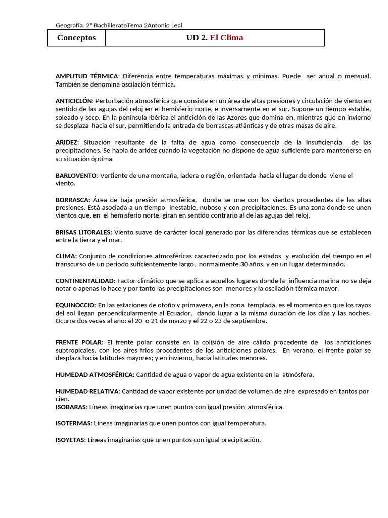 Conceptos Tema 2 El Clima Geografía | PDF