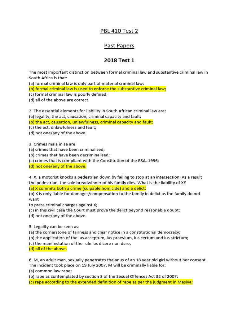 PBL 410 Test 2 Past Papers PDF | PDF