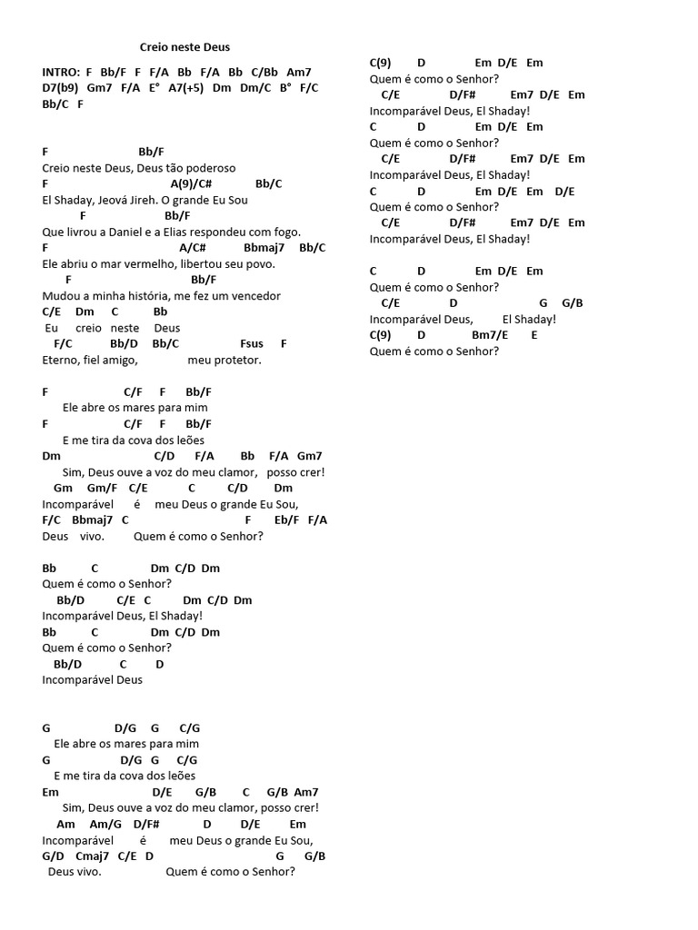 Creio Neste Deus - Cifra | PDF