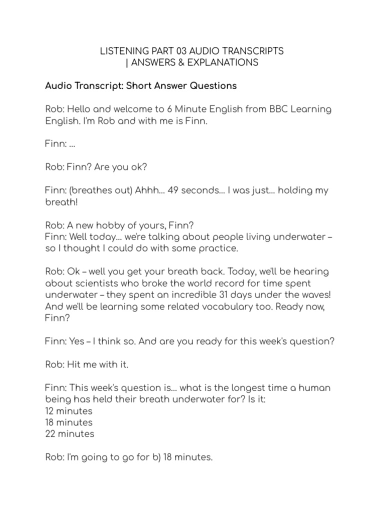 Listening Part 03 Audio Transcripts | PDF