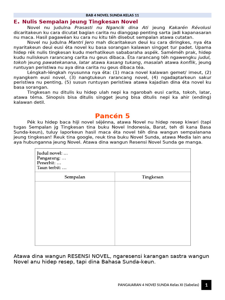 BAB 4 NOVEL SUNDA Kelas 11 P 5 Akhir Nopbr2021 | PDF