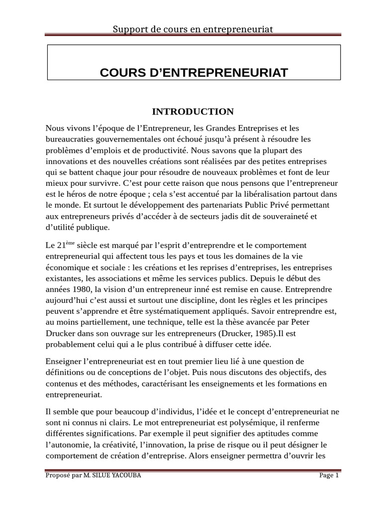 Cours D'entrepreneuriat 2023-2024 | PDF
