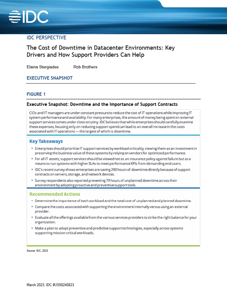 IDC - The Cost of Downtime in Datacenter Environments Key Drivers and How Support Providers Can ...