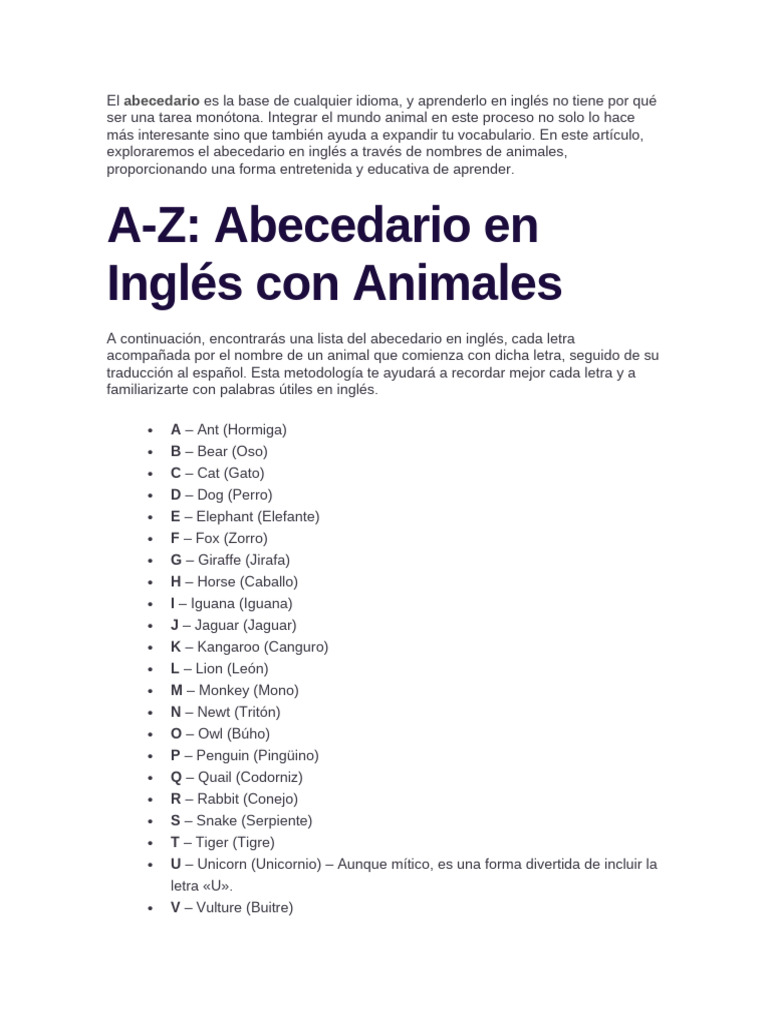 Abecedario Con Animales | PDF