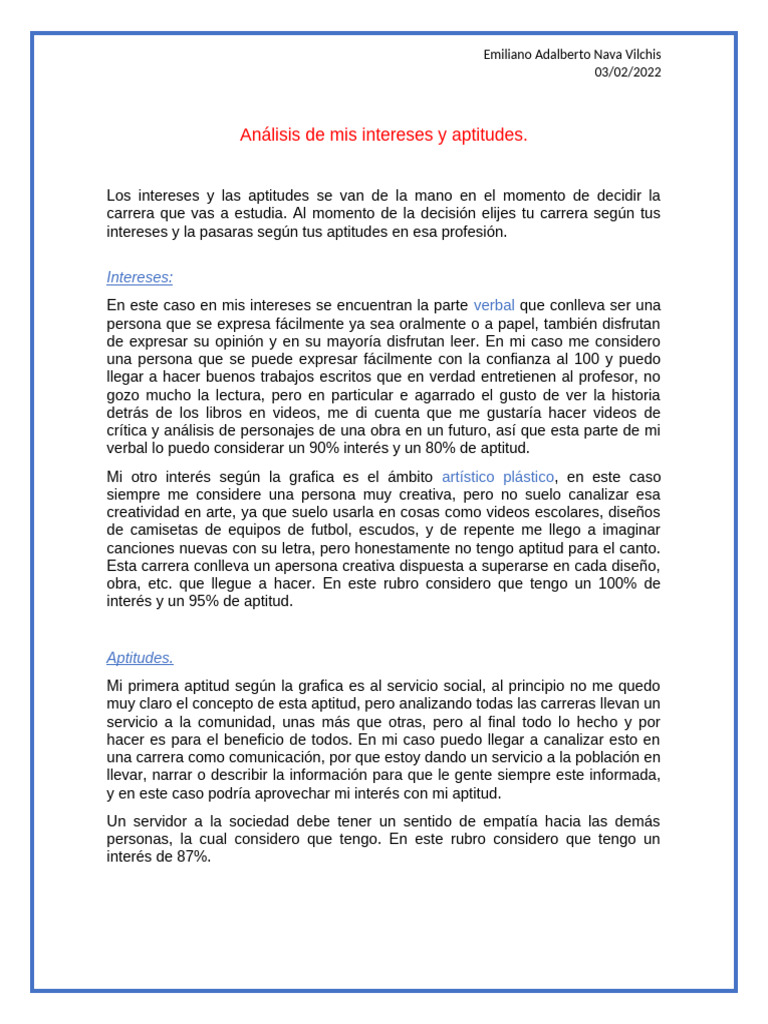 Análisis de Mis Intereses y Aptitudes | PDF