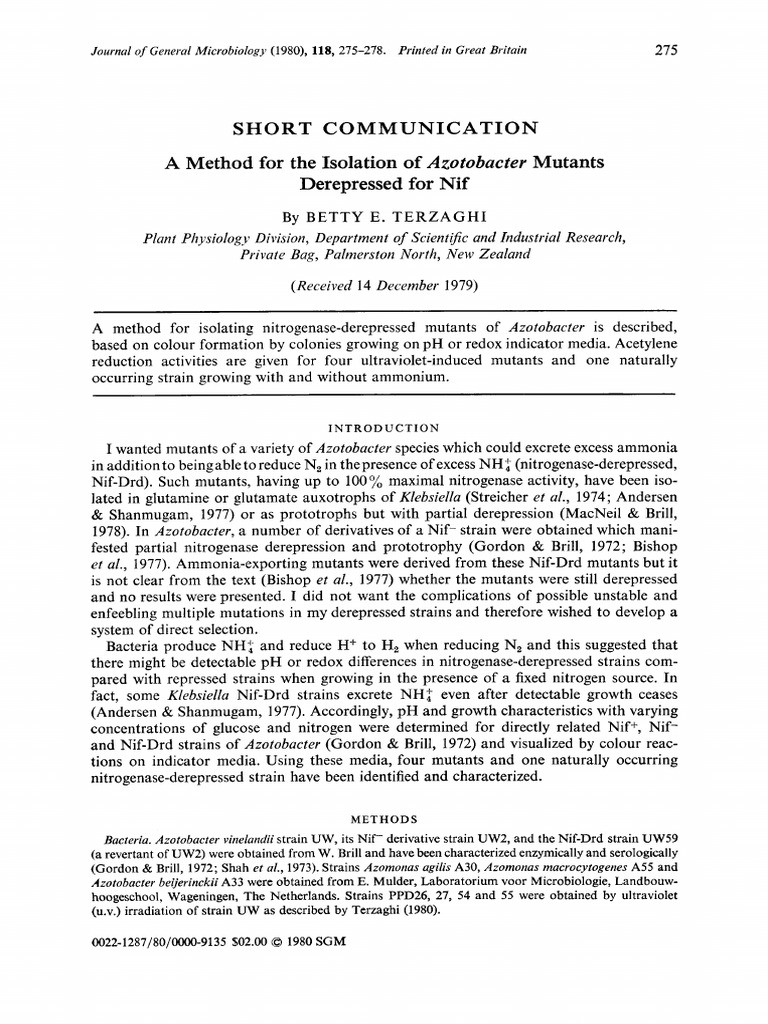 A Method For The Isolation of Azotobacter Mutants | PDF
