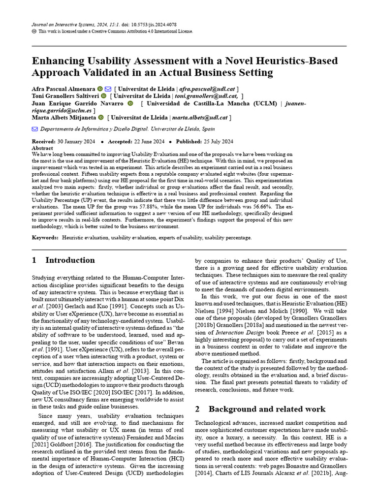 Enhancing Usability Assessment With A Novel Heuristics Based Approach Validated in An Actual ...