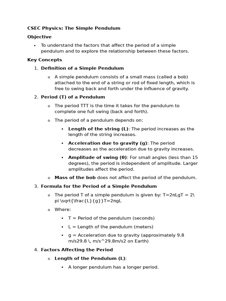Simple Pendulum Notes | PDF