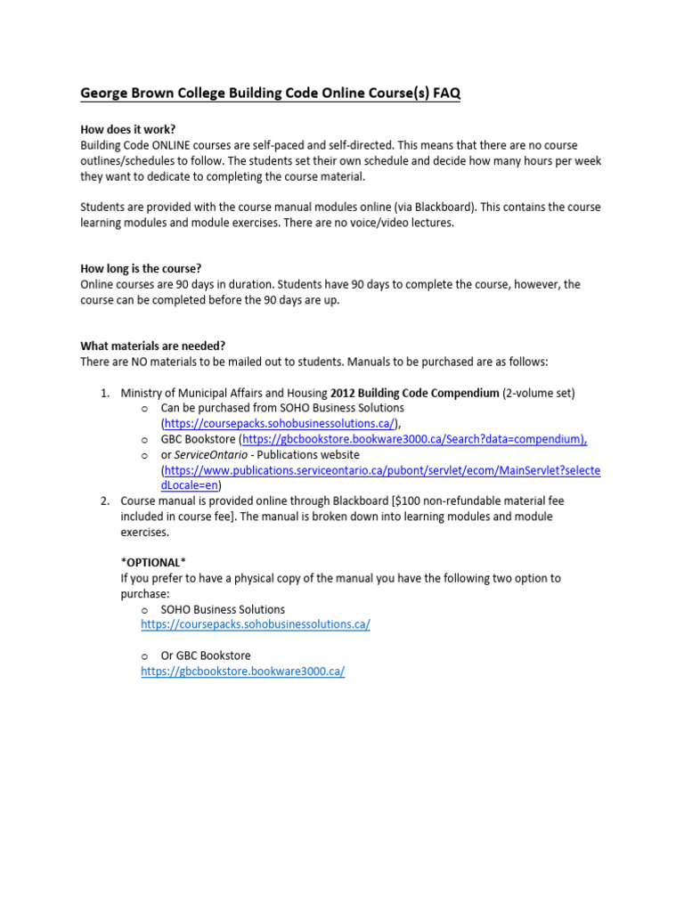 GBC Online Course FAQ | PDF