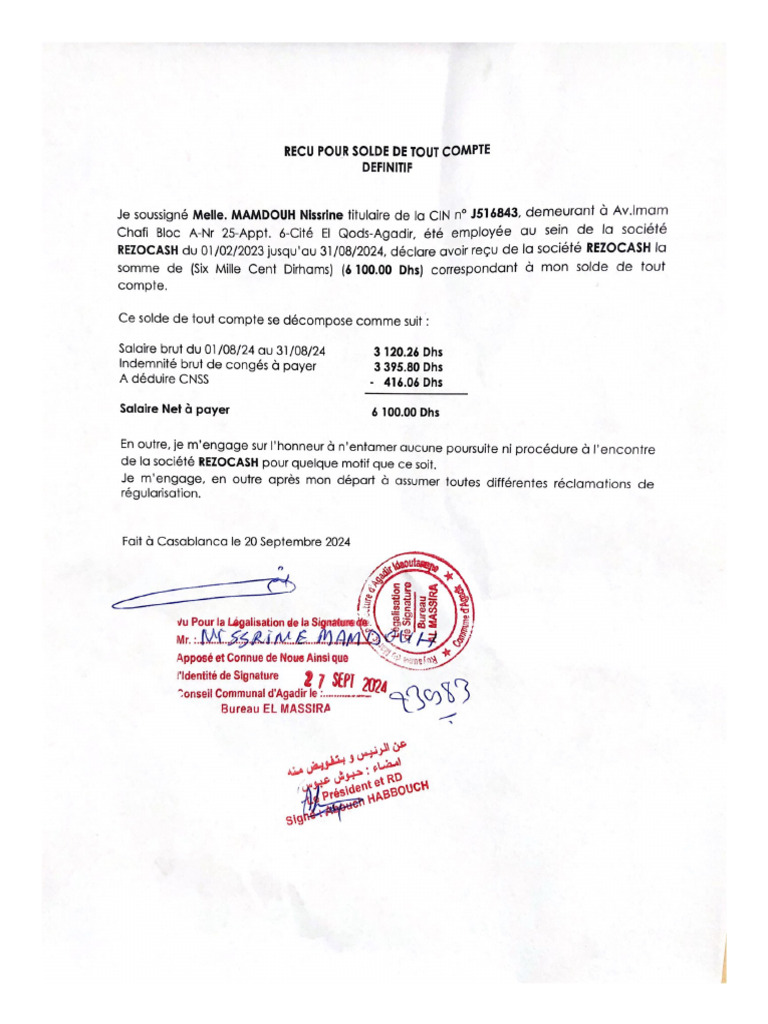 Recu Pour Solde de Tout Compte | PDF