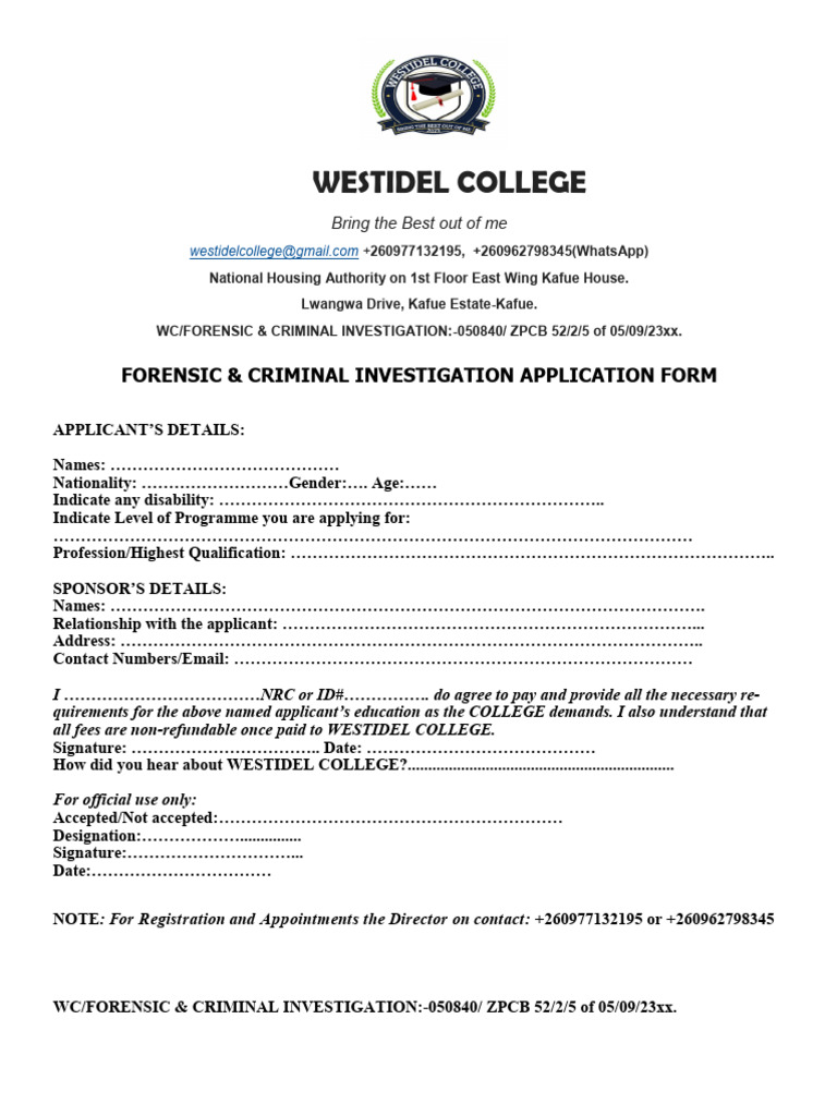 Forensic Investigation Application Form | PDF