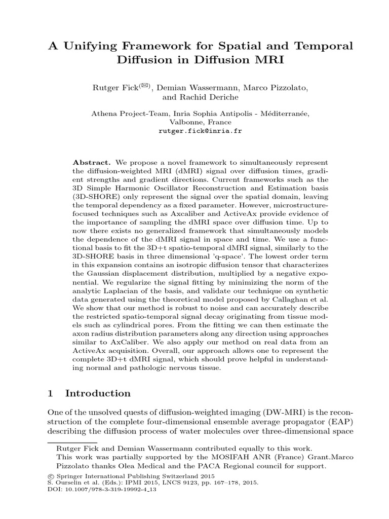 A Unifying Framework For Spatial and Temporal Diffusion in Diffusion MRI | PDF