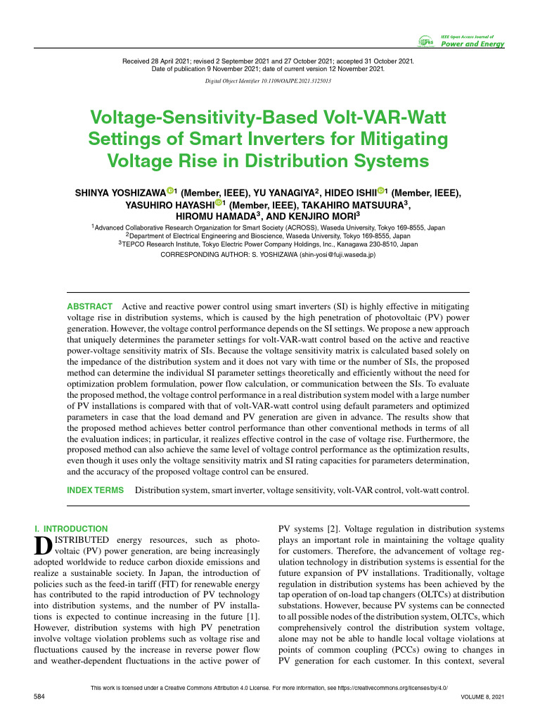 Voltage-Sensitivity-Based Volt-VAR-Watt Settings of Smart Inverters For Mitigating Voltage Rise ...