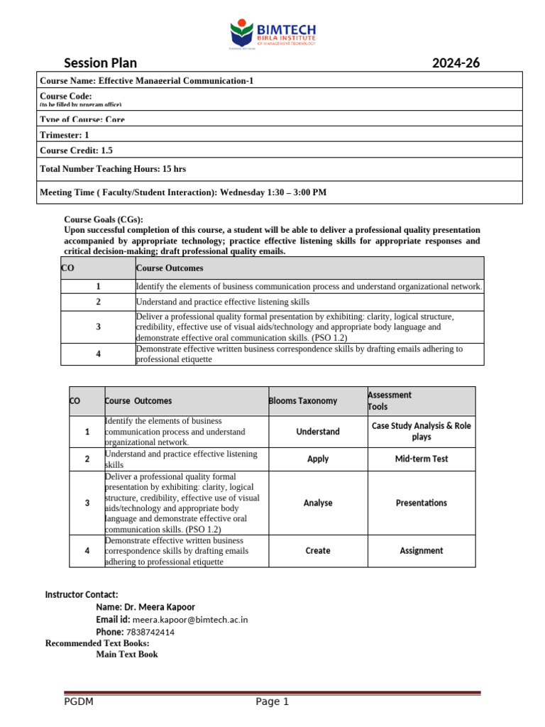 EMC1 Session Plan | PDF