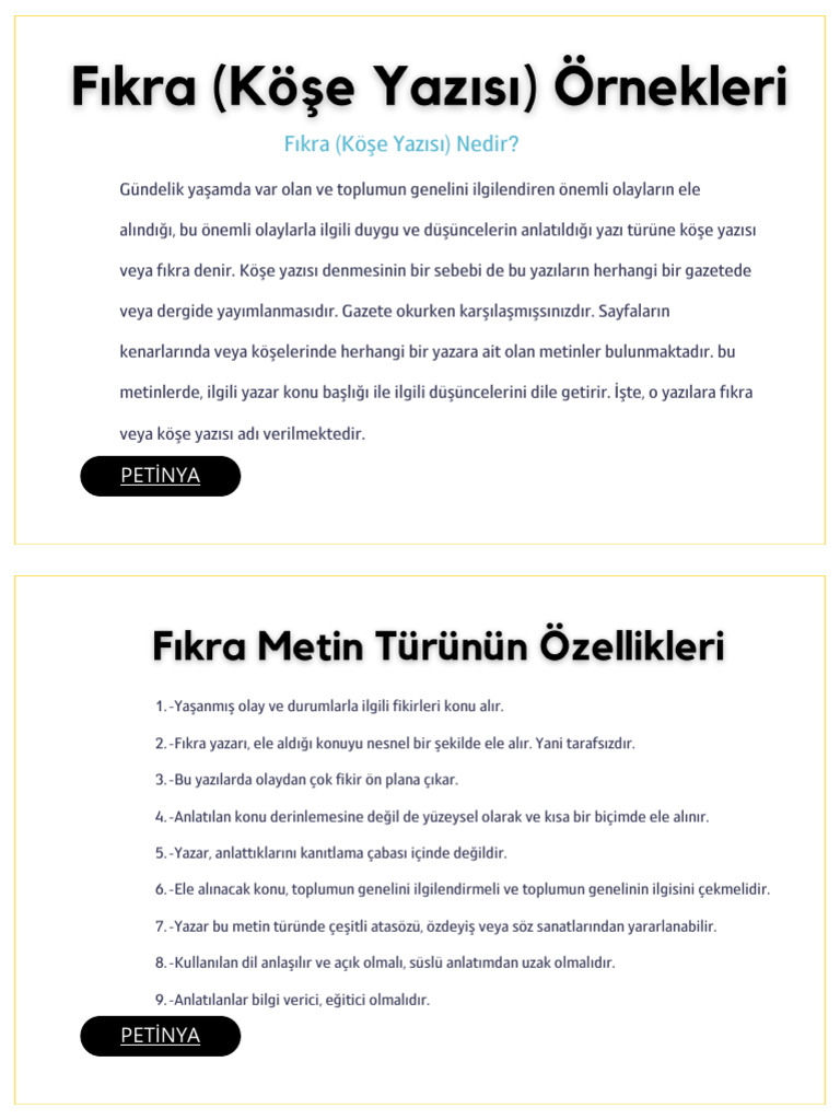Fikra Kose Yazisi Ornekleri | PDF
