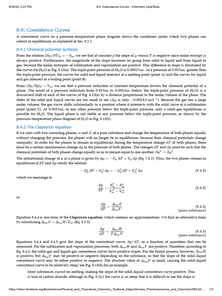 8.4 - Coexistence Curves - Chemistry LibreTexts | PDF | Phase (Matter ...
